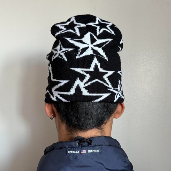 Accessories | Y2k 200s Grunge Punk Black And White Star Design Beanie ...